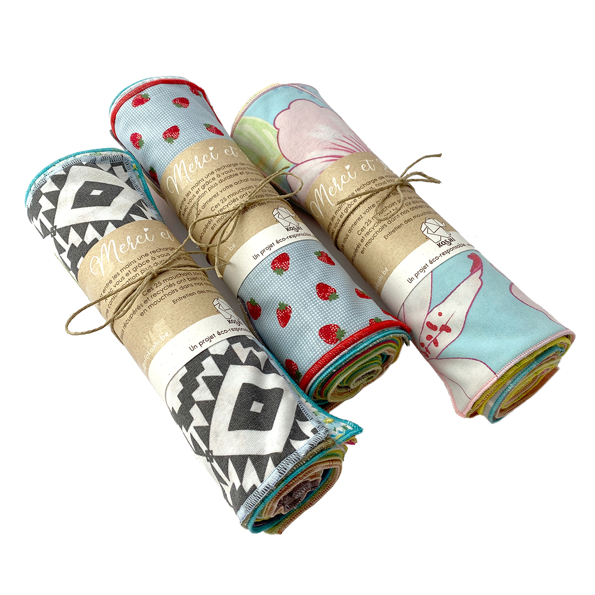 MOUCHOIRS KOSHI – Set of 20 upcycled fabric handkerchiefs